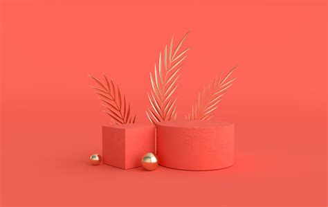 기하학적 모양의 3d 렌더링 스튜디오 바닥에 연단 제품 프레젠테이션을 위한 플랫폼 배경 모의 최소한의 디자인의 추상적 구성 열대