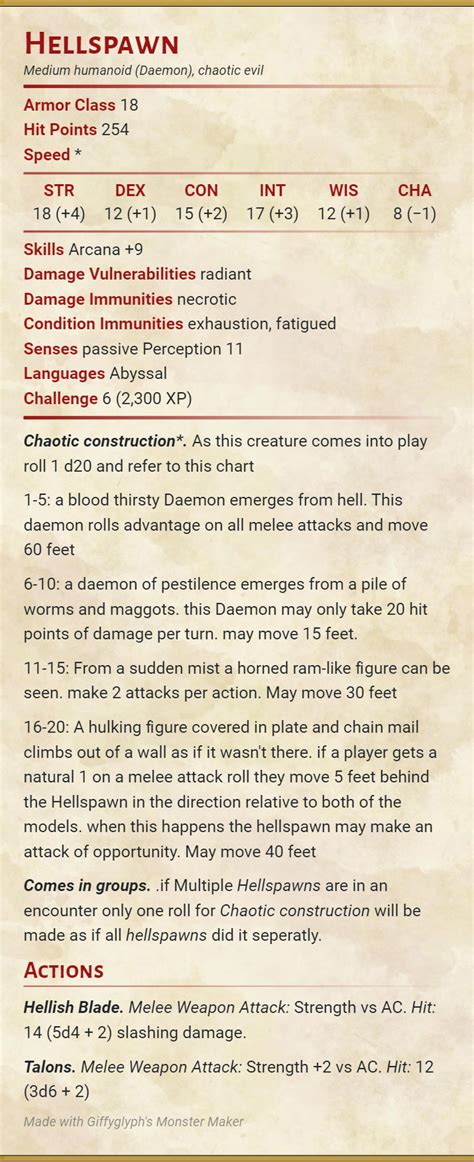 Custom Daemon With Random Variations Rdndhomebrew