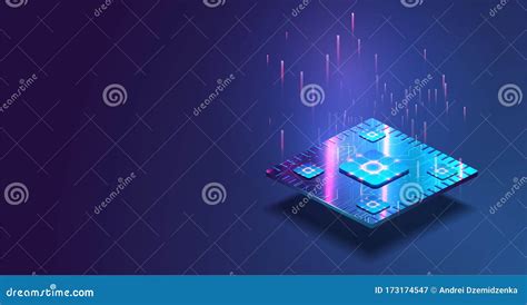 Futuristic Microchip Processor With Lights On The Blue Background