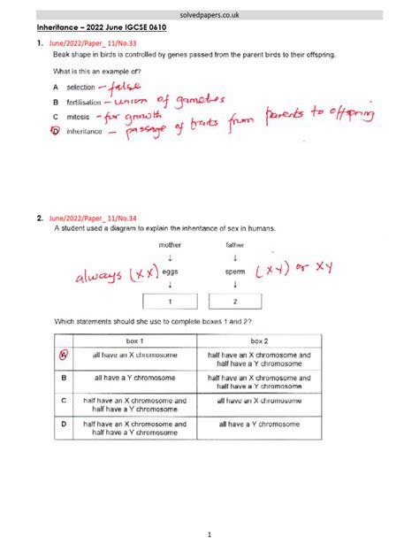 Inheritance Igcse 0610 Pdf