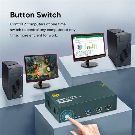 Buy Usb 3 0 Hdmi Kvm Switch Dual Monitor 2 Port Kvm Switch 2 Monitors 2 Computers 4k 60hz Usb 3