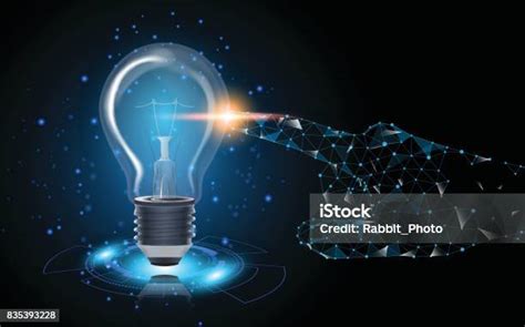 손을 만지고 전구 추상적인 배경입니다 크리에이 티브 아이디어 개념 3차원 형태에 대한 스톡 벡터 아트 및 기타 이미지 3차원 형태 개념 개념과 주제 Istock