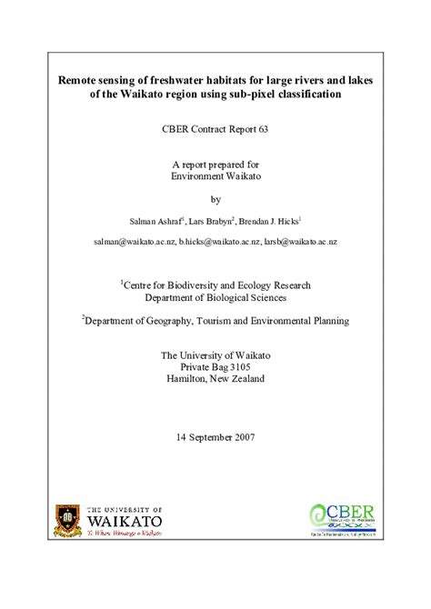 Pdf Remote Sensing Of Freshwater Habitats For Large Rivers And Lakes Of The Waikato Region