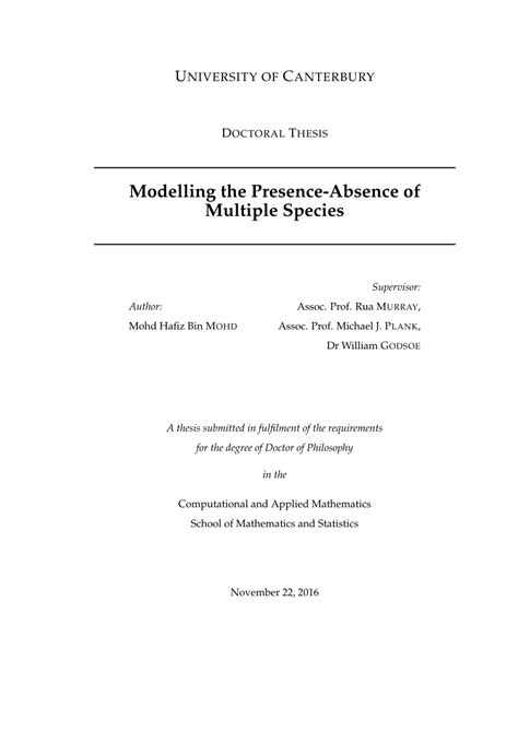 Pdf Modelling The Presence Absence Of Multiple Species