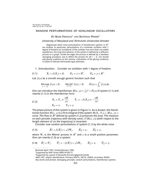 Pdf Random Perturbations Of Nonlinear Oscillators