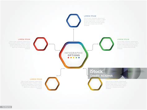 육각 형 요소가있는 5 단계 3d 인포 그래픽 템플릿 브로셔 다이어그램 워크플로 타임 라인 웹 디자인에 대한 옵션이있는 비즈니스 프로세스 템플릿 3차원 형태에 대한 스톡