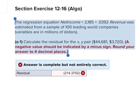 solved section exercise 12 16 algo the regression equation