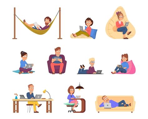 Premium Vector Remote Work Characters Home Working Remote Study
