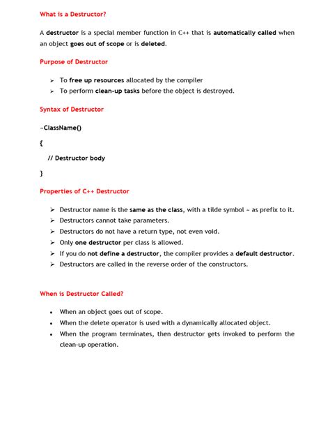 Destructor In Cpp Pdf