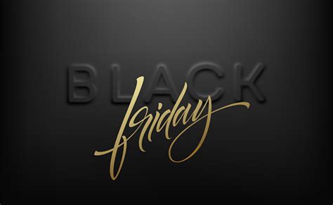 볼륨 엠보싱 라이트 섀도우 비문 블랙 프라이데이 에 검은 배경 골드 서예 문자 광고 포스터 전단지 엽서에 대한 디자인 요소 벡터 일러스트레이션 블랙프라이데이에 대한 스톡