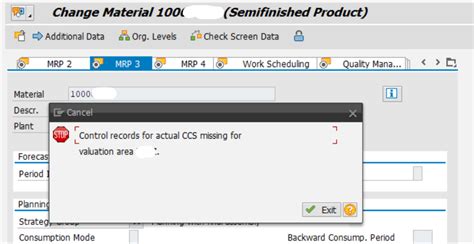 Solved Contol Records For Actual Ccs Missing For Valuatio Sap Community