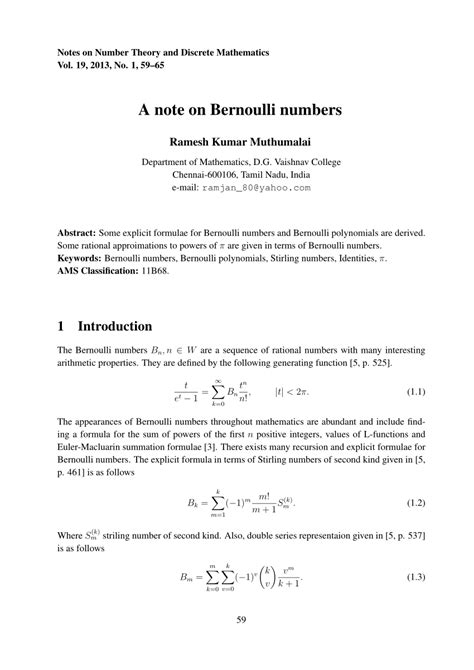 Pdf A Note On Bernoulli Numbers