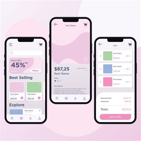 Premium Vector Pastry Colored Marketplace Mobile App Ui Mockup