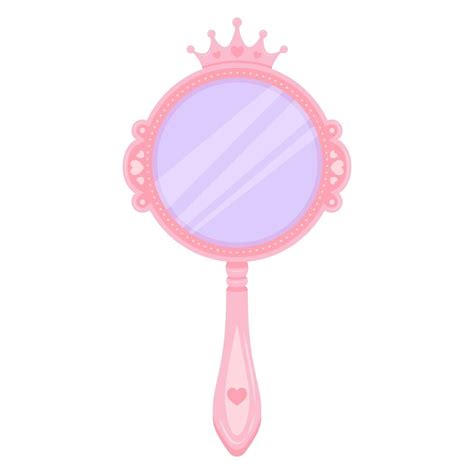 Pink Princess Mirror With Crown Cartoon Circle Hand Frame For Girls