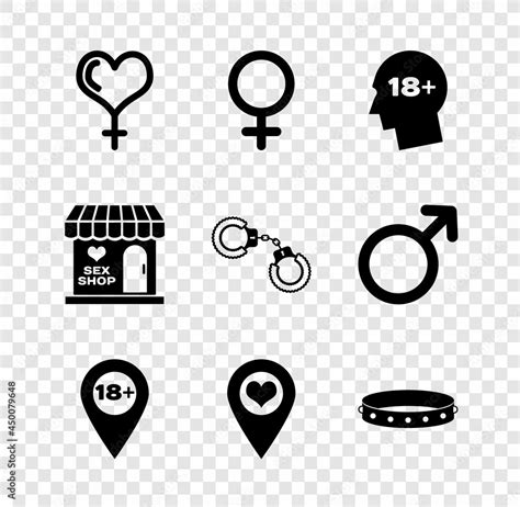 Set Female Gender And Heart Symbol Head With 18 Plus Location Leather Fetish Collar Sex