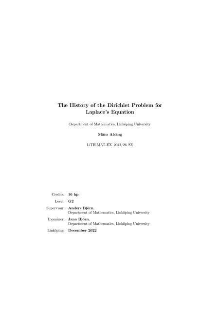 History Of The Dirichlet Problem For Laplaces Equationpdf