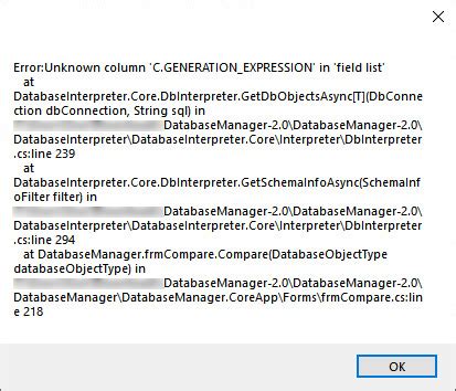 Error Unknown Column C Generation Expression When Comparing Mysql