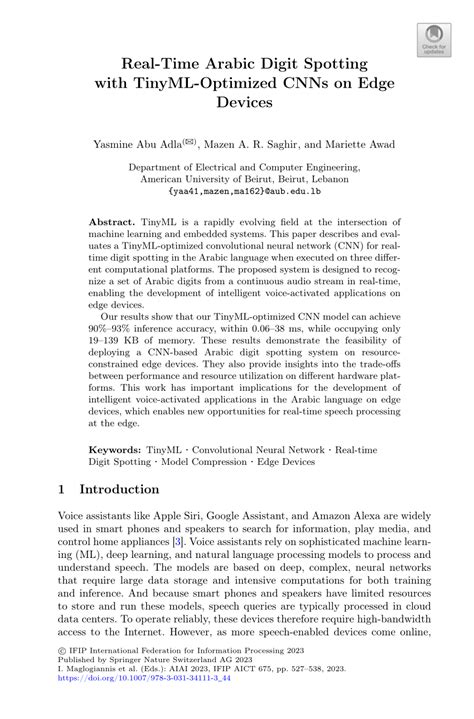 Pdf Real Time Arabic Digit Spotting With Tinyml Optimized Cnns On Edge Devices