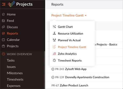 Project Timeline Gantt Online Help Zoho Projects