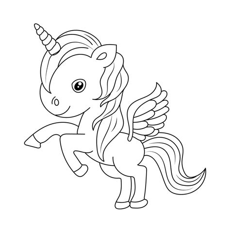 어린이를위한 빈 인쇄 가능한 디자인 라인 아트 컬러 유니콘 벡터 일러스트 레이 션 색칠하기 책 프리미엄 벡터