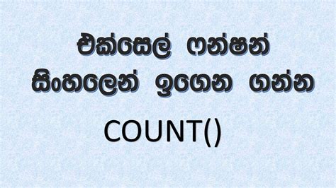 Excel Function Sinhala Count එක්සෙල් සිංහලෙන් Youtube