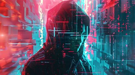 Hooded Hacker In Futuristic City Neon Lights Digital Art Premium Ai