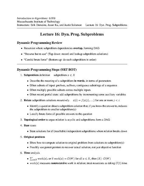 Algorithm Lecture Notes Introduction To Algorithms 6 Massachusetts