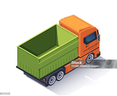 농장 차량 등각 투영 아이콘입니다 화물 배달 트레일러가 있는 산업용 트럭의 뒷모습 농업 기계 또는화물 운송 3d 벡터 일러스트 레이 션 3차원 형태에 대한 스톡 벡터 아트