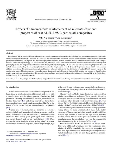 Pdf Effects Of Silicon Carbide Reinforcement On Microstructure And Properties Of Cast Alsife