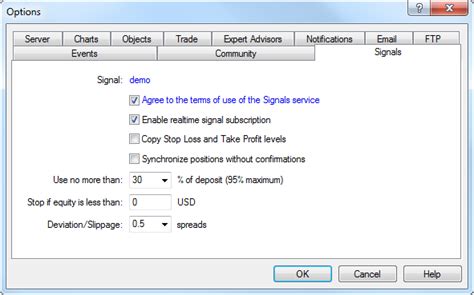 Signals Client Terminal Settings Metatrader 4 Help