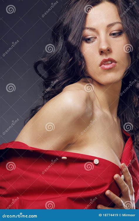 Brunette With Long Curly Hair Stock Image Image Of Modeling Adult