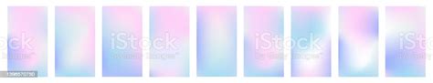 소셜 미디어 스토리 홀로그램 그라디언트 벡터 배경 세트 미적 무지개 빛 분홍색과 파란색 흐릿한 그림 추상 메쉬 홀로그래피 텍스처 진주 빛 배경 부드러운 수직 벽지 무지갯빛