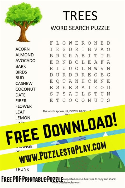 The Trees Word Search Is A Printable Puzzle Offering A Look At Nature S Best Gift Trees The