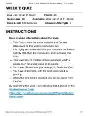 Quiz Week 1 Quiz Pdf 1 9 2021 Week 1 Quiz Statistics For Decision Making 11761onsite WEEK