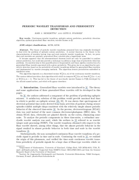 Pdf Periodic Wavelet Transforms And Periodicity Detection