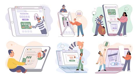 Hacker Activity Big Set Hacking Computer Phishing Account Cyber Attack On Personal Data向量圖形及更多