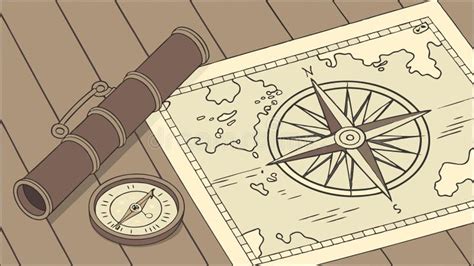 Compass And Map On The Table Vector Illustration In Retro Style Generative Ai Stock Vector