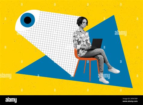 Creative Collage Illustration Of Clever Serious Concentrated Girl Types