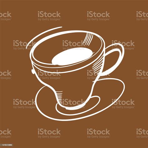 커피 컵 손으로 그린 벡터 일러스트입니다 메뉴 보드 포스터 배너 디자인입니다 갈색 바탕에 고립 0명에 대한 스톡 벡터 아트 및