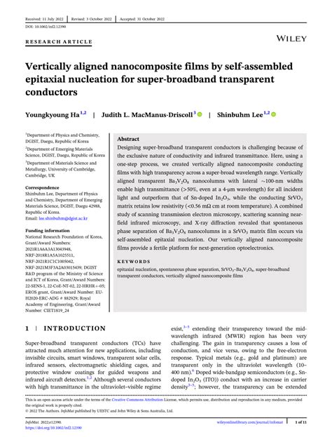 Pdf Vertically Aligned Nanocomposite Films By Self‐assembled Epitaxial Nucleation For Super