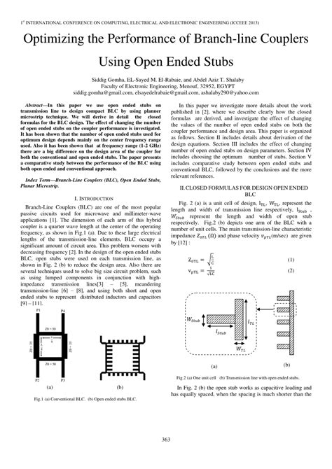Pdf Optimizing The Performance Of Branch Line Couplers Using Open Ended Stubs