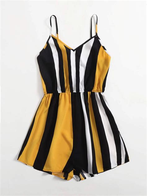 Deep V Neck Striped Cami Romper Comfy Jumpsuits