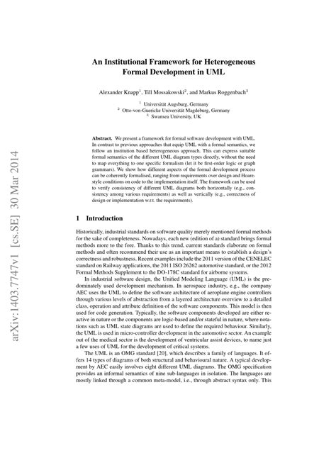 Pdf An Institutional Framework For Heterogeneous Formal Development In Uml