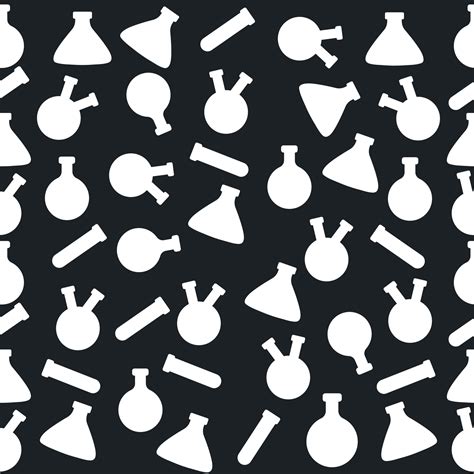 Seamless Lab Flask Pattern On Dark Background Silhouette Vector