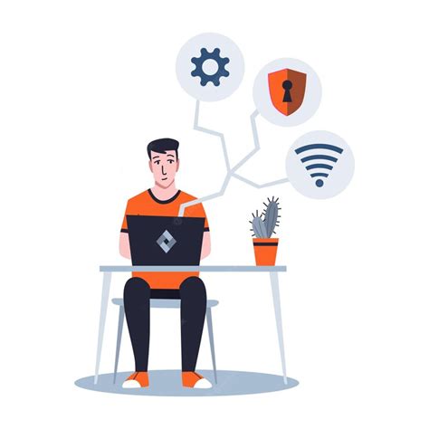 Premium Vector Male Sysadmin Working On Laptop To Maintaining Or Repairing Server Repairing