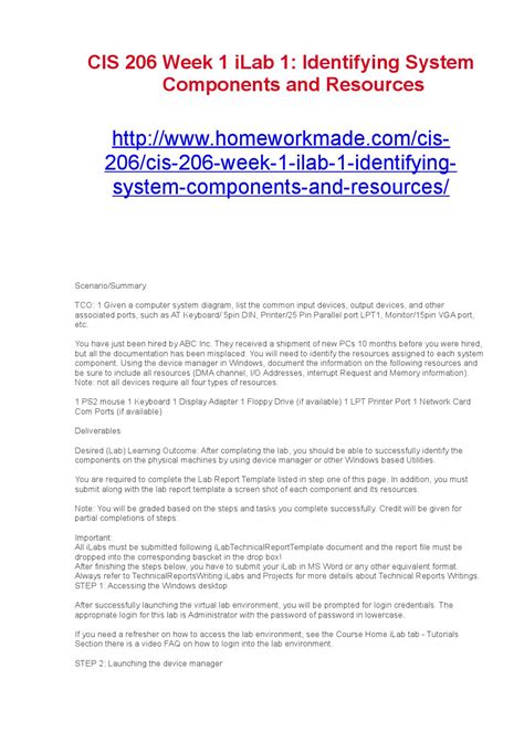 Cis 206 Week 1 Ilab 1 Identifying System Components And Resources By