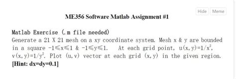 solved hide meme me356 software matlab assignment 1 matlab