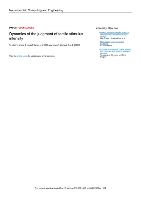Pdf Dynamics Of The Judgment Of Tactile Stimulus Intensity