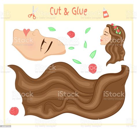 교육 종이 취학 전 어린이의 개발을 위한 게임 이미지와 종이에 접착제의 부분을 잘라 벡터 일러스트입니다 가 위와 접착제를 사용