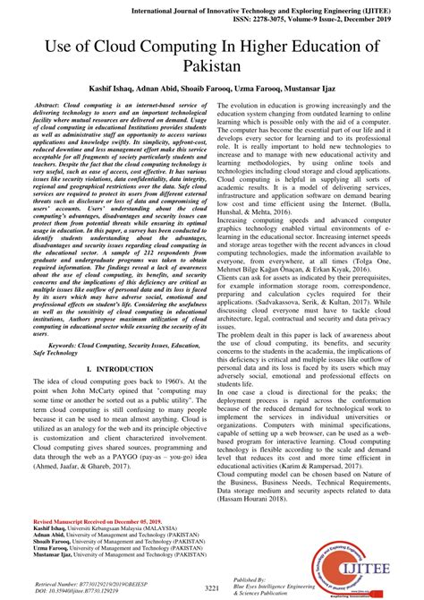 Pdf Use Of Cloud Computing In Higher Education Of Pakistan